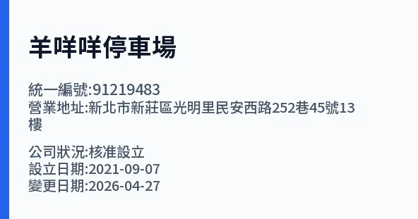 羊咩咩停車場的照片-統編 91219483(新北市) 公司登記資料與營業項目詳細圖表