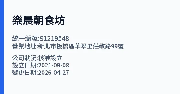 樂晨朝食坊的照片-統編 91219548(新北市) 公司登記資料與營業項目詳細圖表