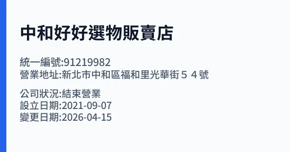 中和好好選物販賣店的照片-統編 91219982(新北市) 公司登記資料與營業項目詳細圖表