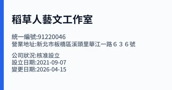 稻草人藝文工作室的照片-統編 91220046(新北市) 公司登記資料與營業項目詳細圖表