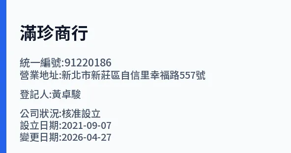 滿珍商行的照片-統編 91220186(新北市) 公司登記資料與營業項目詳細圖表