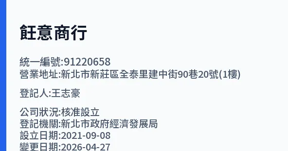 飪意商行的照片-統編 91220658(新北市) 公司登記資料與營業項目詳細圖表
