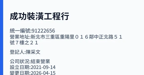 成功裝潢工程行的照片-統編 91222656(新北市) 公司登記資料與營業項目詳細圖表
