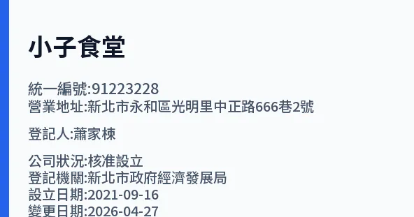 小子食堂的照片-統編 91223228(新北市) 公司登記資料與營業項目詳細圖表