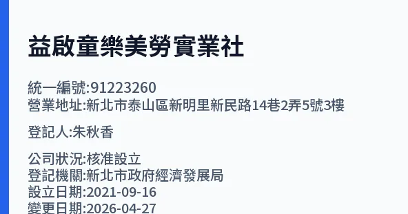 益啟童樂美勞實業社的照片-統編 91223260(新北市) 公司登記資料與營業項目詳細圖表
