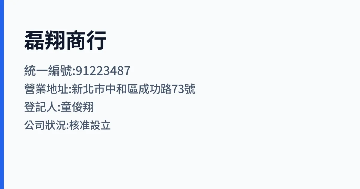 磊翔商行 - 統編 91223487（新北市） 公司登記資料與營業項目詳細圖表