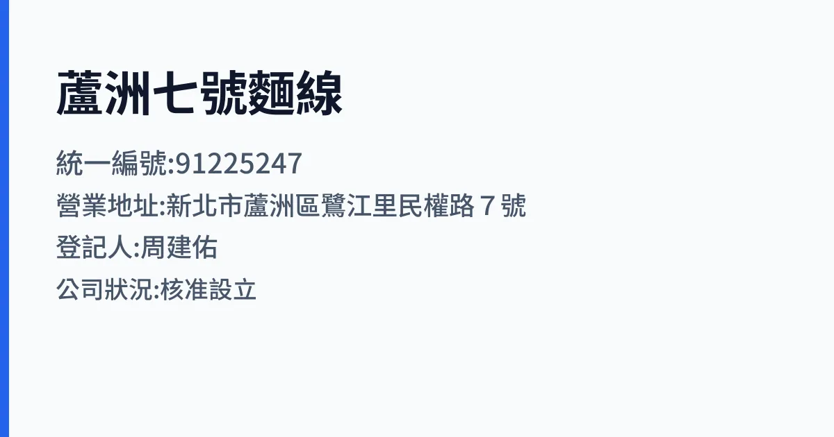 蘆洲七號麵線 - 統編 91225247(新北市) 公司登記資料與營業項目詳細圖表