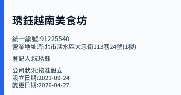 琇鈺越南美食坊的照片-統編 91225540(新北市) 公司登記資料與營業項目詳細圖表