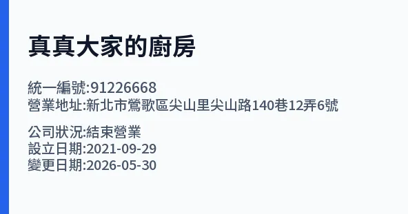 真真大家的廚房的照片-統編 91226668(新北市) 公司登記資料與營業項目詳細圖表