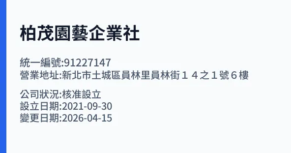 柏茂園藝企業社的照片-統編 91227147(新北市) 公司登記資料與營業項目詳細圖表
