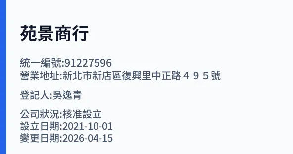苑景商行的照片-統編 91227596(新北市) 公司登記資料與營業項目詳細圖表