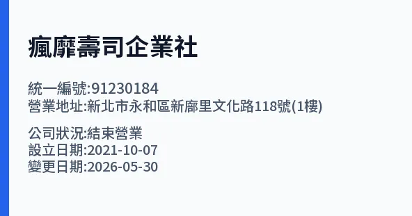 瘋靡壽司企業社的照片-統編 91230184(新北市) 公司登記資料與營業項目詳細圖表