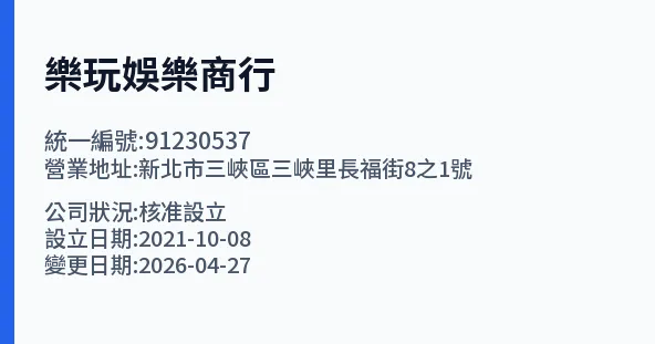 樂玩娛樂商行的照片-統編 91230537(新北市) 公司登記資料與營業項目詳細圖表