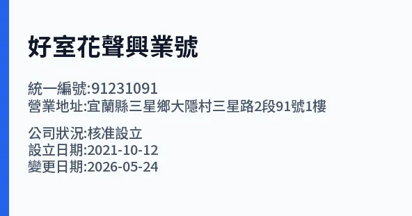 好室花聲興業號的照片-統編 91231091 公司登記資料與營業項目詳細圖表
