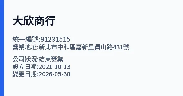 大欣商行的照片-統編 91231515(新北市) 公司登記資料與營業項目詳細圖表