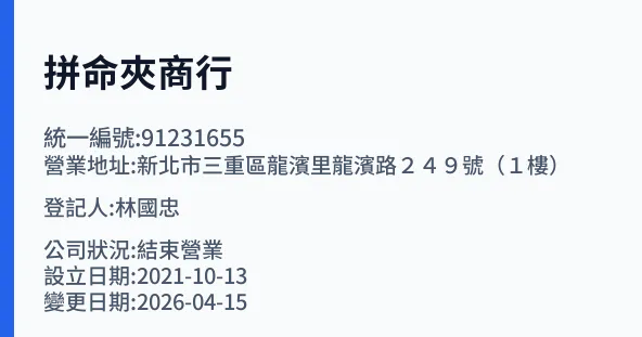 拼命夾商行的照片-統編 91231655(新北市) 公司登記資料與營業項目詳細圖表