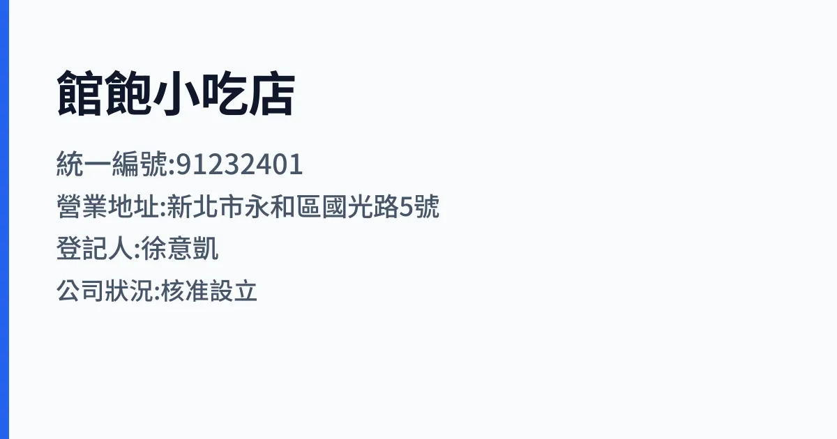 館飽小吃店 - 統編 91232401(新北市) 公司登記資料與營業項目詳細圖表