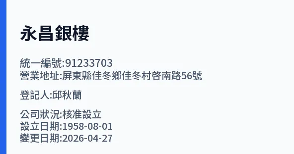 永昌銀樓的照片-統編 91233703(屏東縣) 公司登記資料與營業項目詳細圖表