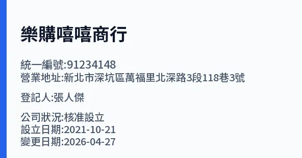 樂購嘻嘻商行的照片-統編 91234148(新北市) 公司登記資料與營業項目詳細圖表