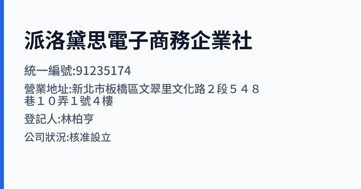 派洛黛思電子商務企業社 - 統編 91235174(新北市) 公司登記資料與營業項目詳細圖表