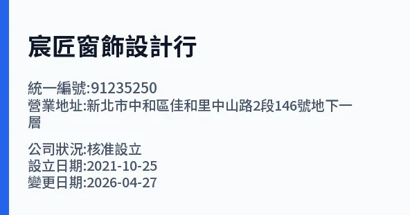 宸匠窗飾設計行的照片-統編 91235250(新北市) 公司登記資料與營業項目詳細圖表