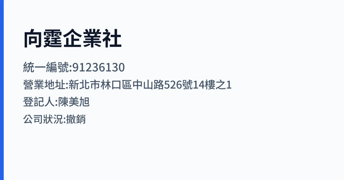 向霆企業社 - 統編 91236130(新北市) 公司登記資料與營業項目詳細圖表