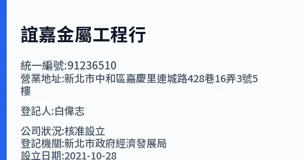 誼嘉金屬工程行的照片-統編 91236510(新北市) 公司登記資料與營業項目詳細圖表