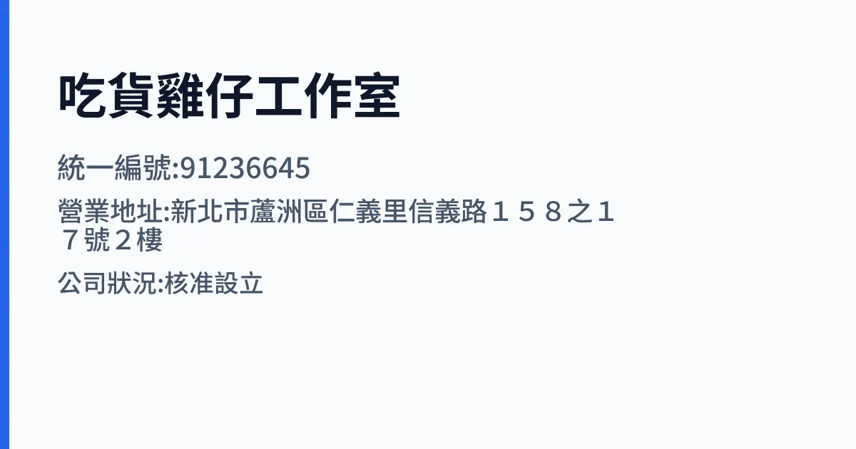 吃貨雞仔工作室 - 統編 91236645(新北市) 公司登記資料與營業項目詳細圖表