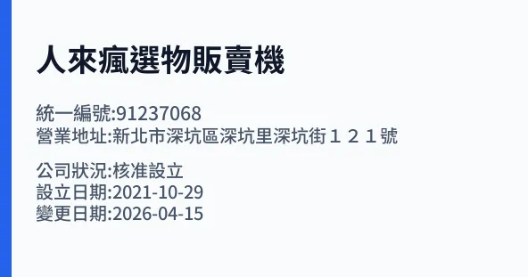 人來瘋選物販賣機的照片-統編 91237068(新北市) 公司登記資料與營業項目詳細圖表