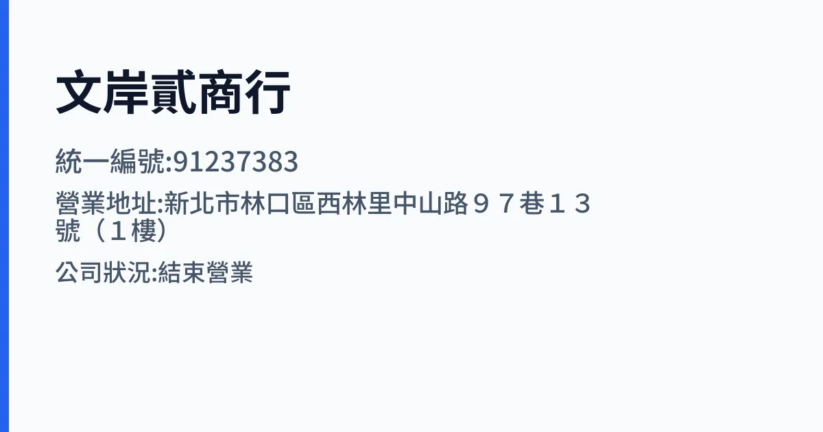 文岸貳商行 - 統編 91237383(新北市) 公司登記資料與營業項目詳細圖表