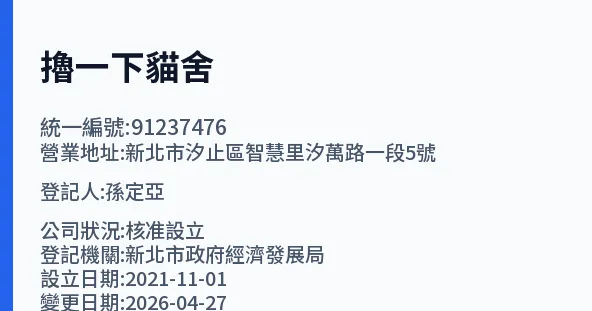 擼一下貓舍的照片-統編 91237476(新北市) 公司登記資料與營業項目詳細圖表