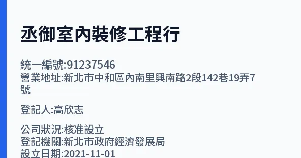 丞御室內裝修工程行的照片-統編 91237546(新北市) 公司登記資料與營業項目詳細圖表
