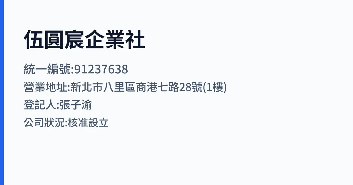 伍圓宸企業社 - 統編 91237638(新北市) 公司登記資料與營業項目詳細圖表