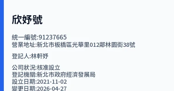 欣妤號的照片-統編 91237665(新北市) 公司登記資料與營業項目詳細圖表