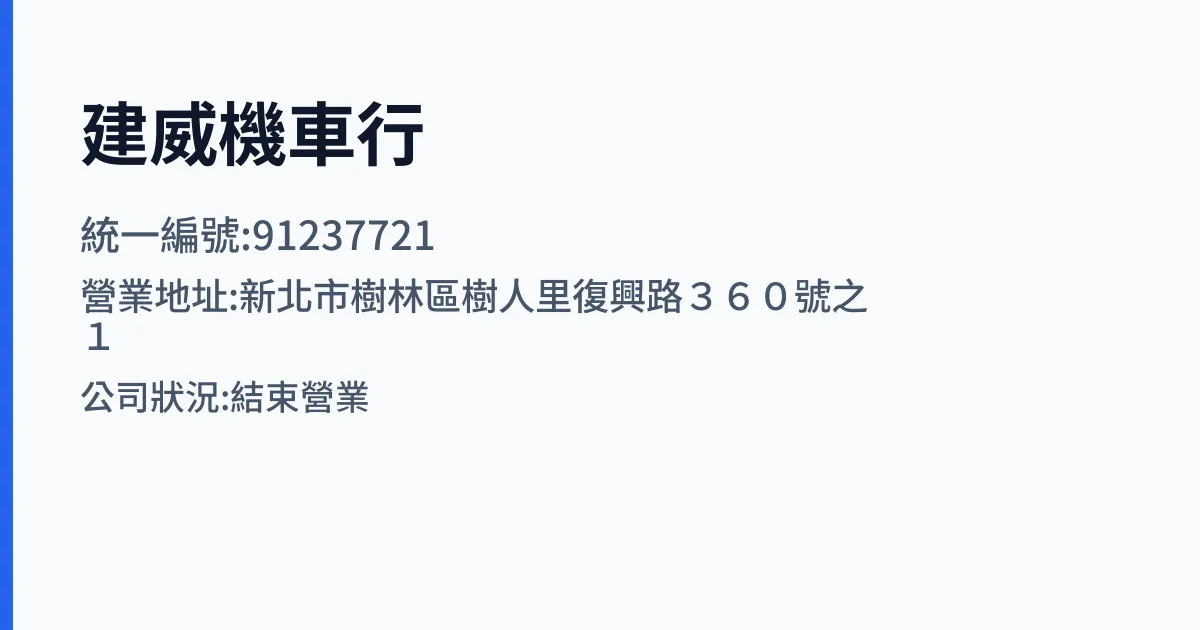 建威機車行 - 統編 91237721(新北市) 公司登記資料與營業項目詳細圖表