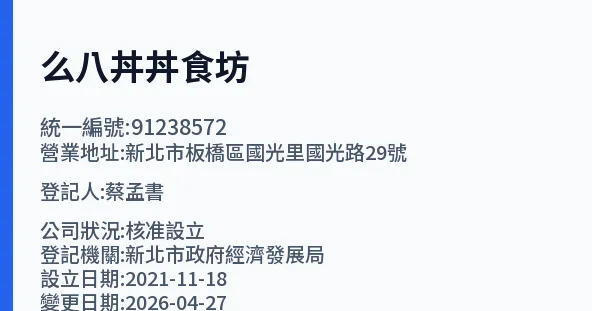 么八丼丼食坊的照片-統編 91238572(新北市) 公司登記資料與營業項目詳細圖表