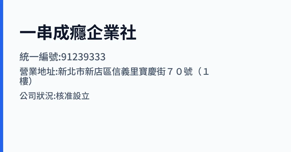 一串成癮企業社 - 統編 91239333(新北市) 公司登記資料與營業項目詳細圖表