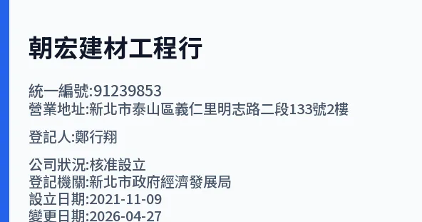 朝宏建材工程行的照片-統編 91239853(新北市) 公司登記資料與營業項目詳細圖表