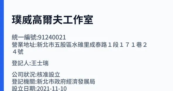 璞威高爾夫工作室的照片-統編 91240021(新北市) 公司登記資料與營業項目詳細圖表