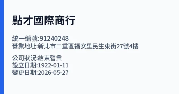 點才國際商行的照片-統編 91240248(新北市) 公司登記資料與營業項目詳細圖表