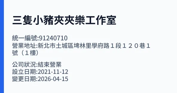 三隻小豬夾夾樂工作室的照片-統編 91240710(新北市) 公司登記資料與營業項目詳細圖表