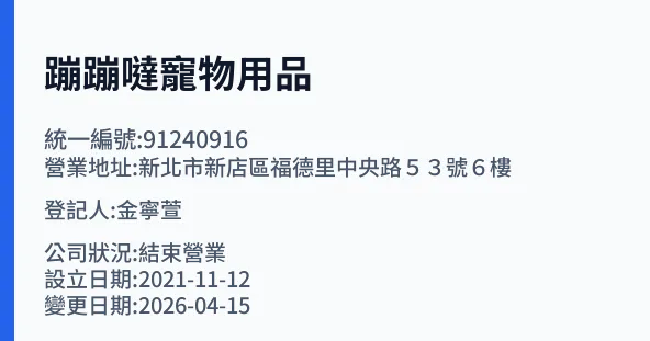 蹦蹦噠寵物用品的照片-統編 91240916(新北市) 公司登記資料與營業項目詳細圖表