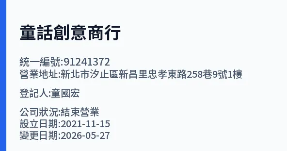 童話創意商行的照片-統編 91241372(新北市) 公司登記資料與營業項目詳細圖表