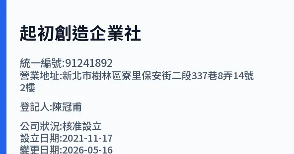 起初創造企業社的照片-統編 91241892(新北市) 公司登記資料與營業項目詳細圖表