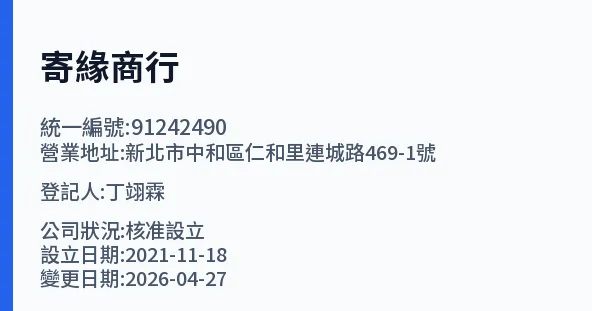 寄緣商行的照片-統編 91242490(新北市) 公司登記資料與營業項目詳細圖表
