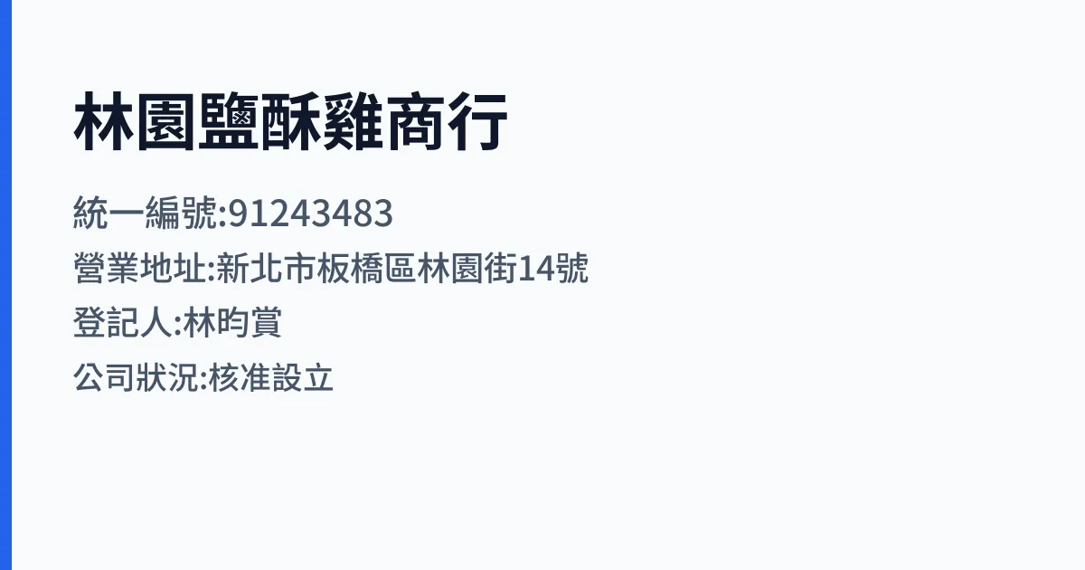 林園鹽酥雞商行 - 統編 91243483（新北市） 公司登記資料與營業項目詳細圖表