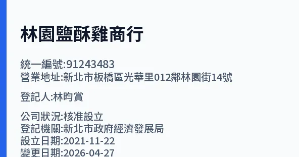 林園鹽酥雞商行的照片-統編 91243483(新北市) 公司登記資料與營業項目詳細圖表