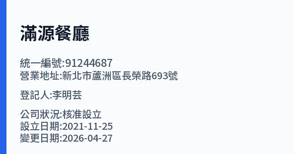 滿源餐廳的照片-統編 91244687(新北市) 公司登記資料與營業項目詳細圖表