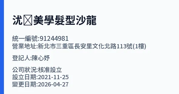 沋洣美學髮型沙龍的照片-統編 91244981(新北市) 公司登記資料與營業項目詳細圖表