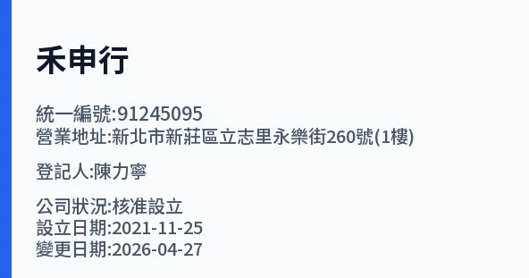 禾申行的照片-統編 91245095(新北市) 公司登記資料與營業項目詳細圖表